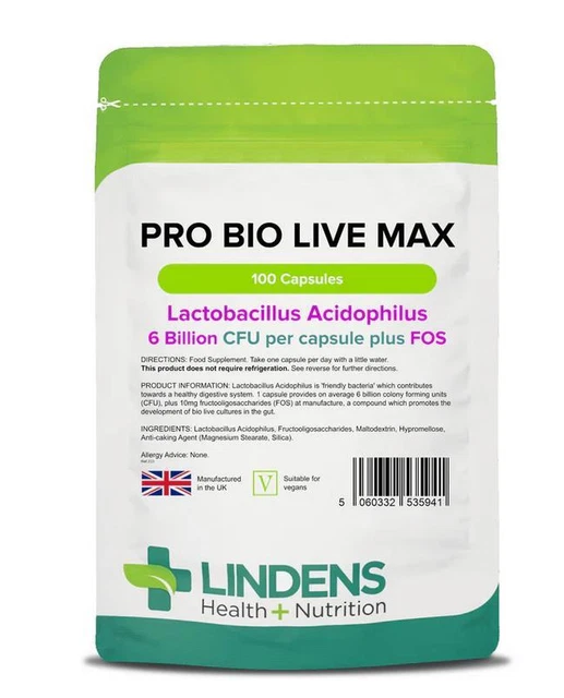 PRO BIO LIVE Max 6 Billion CFU Veg x 100 Lindens Capsules £8.99 ...