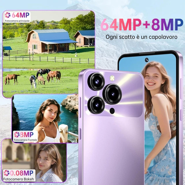 C69 SMARTPHONE ANDROID 15-7.2" HD+ 120Hz Schermo, 64MP+8MP Camera ...