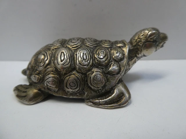 VINTAGE SILVER PLATED Cast Metal Turtle Idol Statue Figurine EUR 20,50 ...