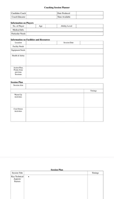 FOOTBALL/SOCCER COACHING BLANK FA Session Planner Template PDF Format £ ...