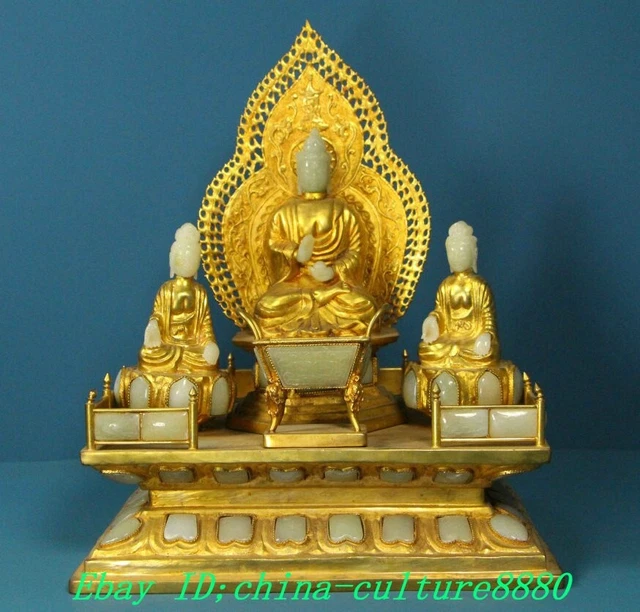 13 &INCRUSTATION D'OR en cuivre antique et image kanyin de Sakyamuni ...