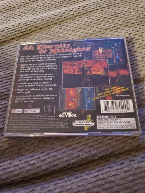 BLOOD OMEN: LEGACY of Kain (PS1 PlayStation 1, 1997) No Manual. Back ...