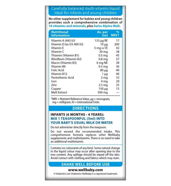 VITABIOTICS WELLBABY MULTI-VITAMIN Liquid 150m £10.58 - PicClick UK