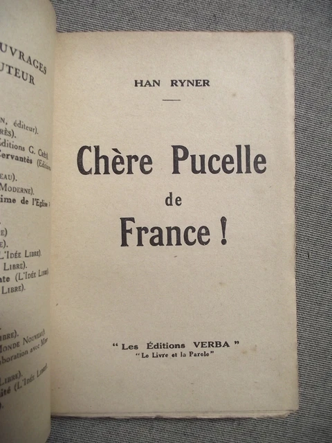 HAN RYNER CHÈRE PUCELLE DE FRANCE Jeanne d'Arc Éditions Verba 1930 EUR ...
