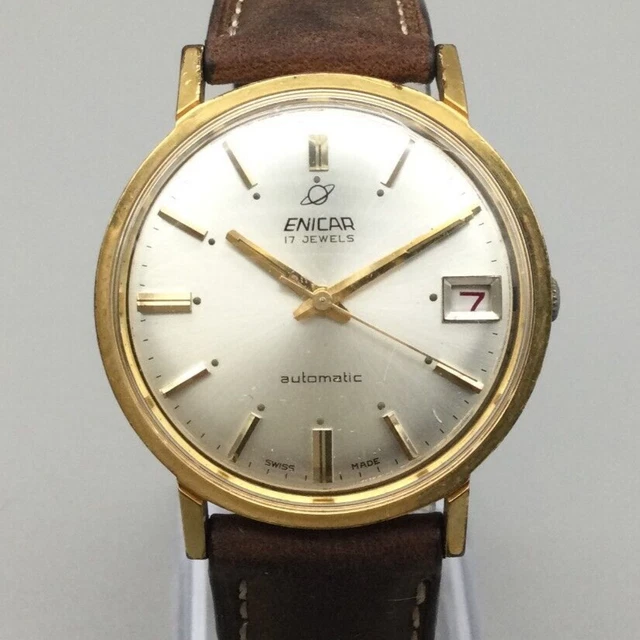 VINTAGE ENICAR OCEAN Pearl Automatic Watch Men 34mm Gold Tone Date ...