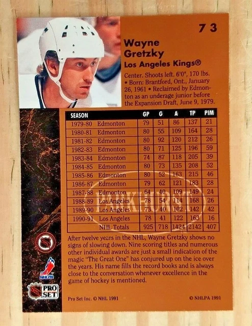 1991-92 CARTE PARKHURST Wayne Gretzky #73 Nm-Mt Los Angeles Kings Oilers Rangers EUR 2,18 ...