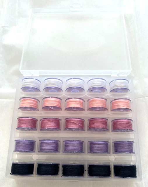 BOBBIN BOX WITH 25 Prewound Bobbin Threads on Plastic Bobbins (Rose ...