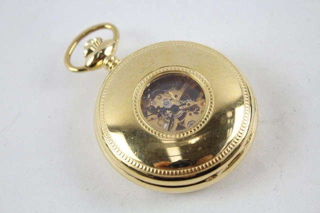 ROTARY MENS POCKET WATCH Half Hunter Skeleton Dial Handwind WORKING £40 ...