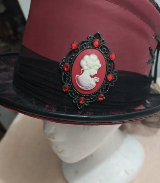 RED CAMEO STEAMPUNK Hat Victorian Tea Party Tall Hat with Veil £22.67 ...