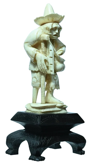 ANCIENNE STATUETTE BOIS sculpté portrait mendiant béquille st Simon ...