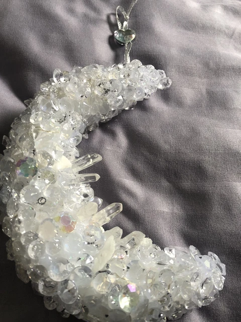 HANDMADE RESIN AND Healing Clear And Snow Quartz Light Up Moon. NEW. £ ...