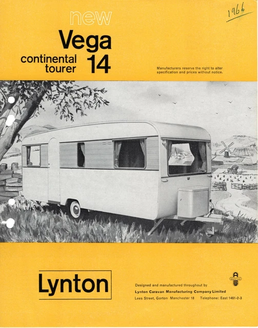 1966 LYNTON VEGA 14 Continental Tourer Caravan Brochure £1.00 - PicClick UK