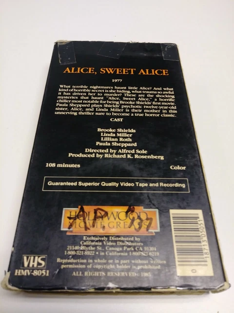 ALICE, SWEET ALICE VHS Brooke Shields Linda Miller Lillian Roth Paula ...