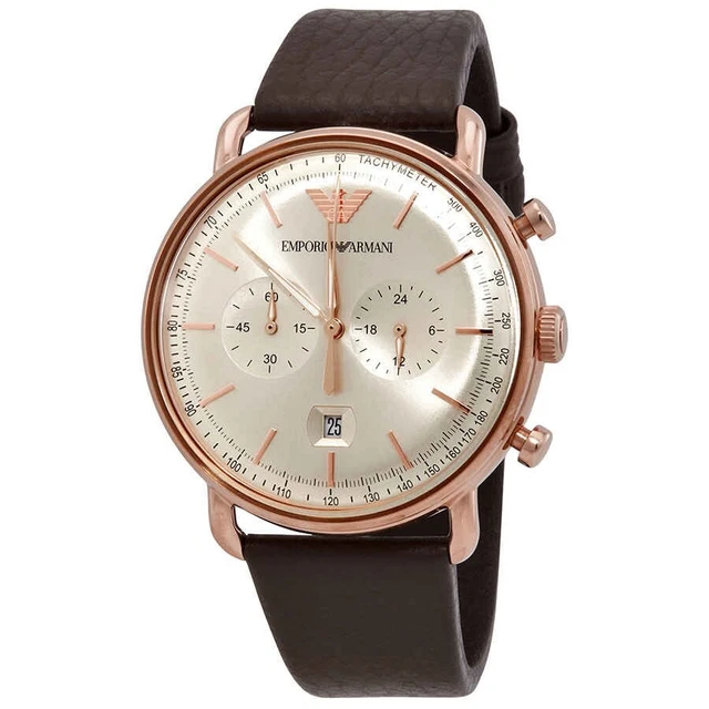 EMPORIO ARMANI AVIATOR AR11106 Gray Sunray Dial Rose Gold Mens ...
