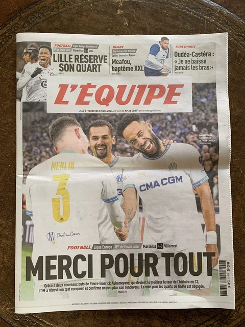 L'EQUIPE 8 MARS 2024 «Merci Pour Tout»1/8 Emes Europa Ligue Om 4 Villareal 0 EUR 5,90 - PicClick IT