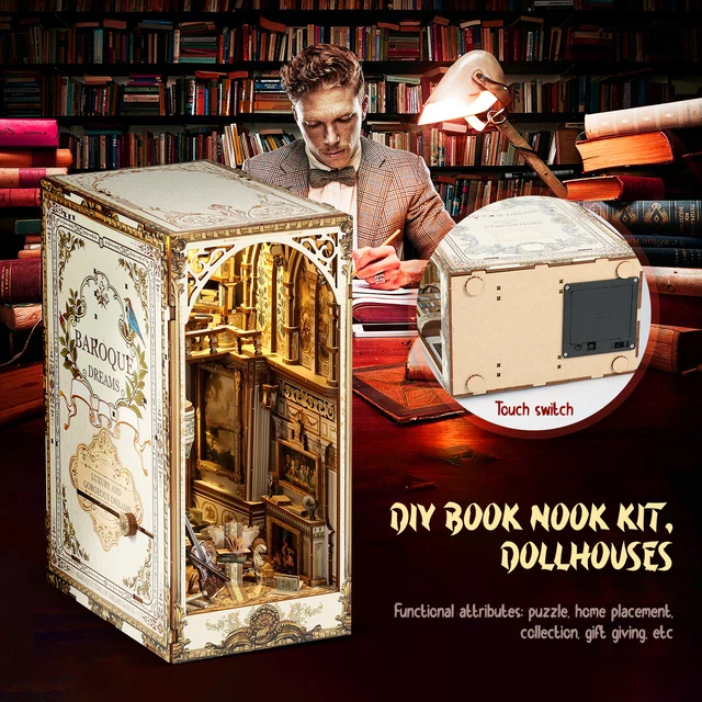 DIY BOOK NOOK Kit DIY Miniature Dollhouse Model Kit 3D Wooden Puzzle Bookshelf~C £41.20 ...