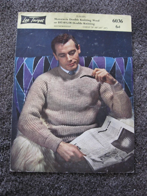 VINTAGE KNITTING PATTERN 1950s 1960s Lee target Motoravia 6036 Men ...