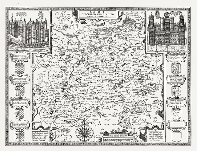 SURREY COUNTY MAP in 1610 by John Speed - Uncoloured £15.74 - PicClick UK