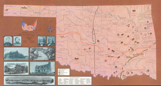 1963 WRIGHT AND Fischer Pictorial Map of Oklahoma Civil War Sites £274. ...
