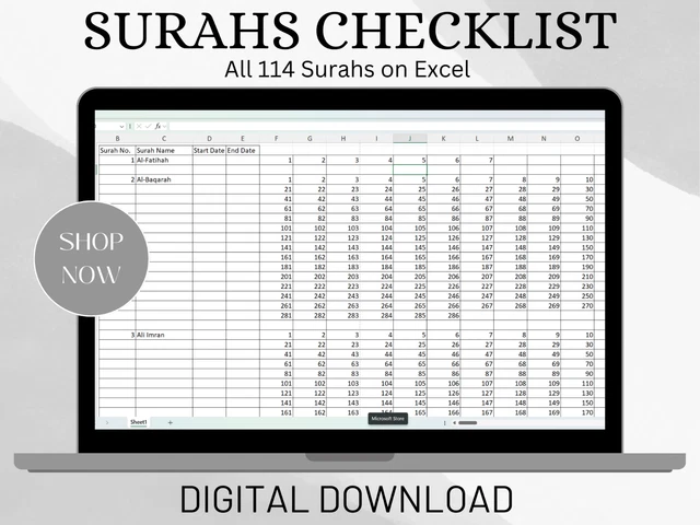 SURAH CHECKLIST PRINTABLE, Surah Tracker, Quran Tracker, Recitation ...