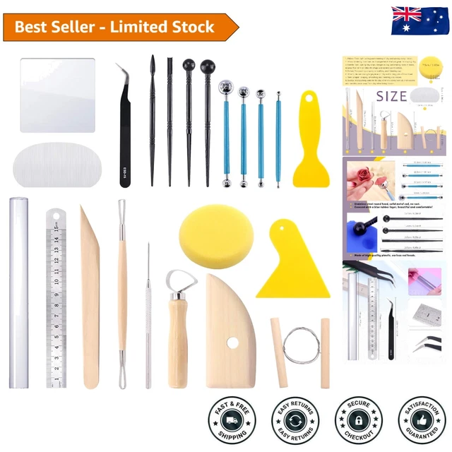 22-PIECE MODELING Clay Tool Set with Dual-Ended Ball Stylus & Scarper ...