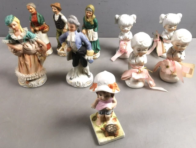 COLLECTION 10 FIGURINES anciennes PORCELAINE Biscuit Personnages ...