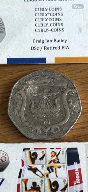 OLD STYLE LARGE 1985 ISLE OF MAN VIKING LONGSHIP 50p COIN CIRCULATED £2 ...