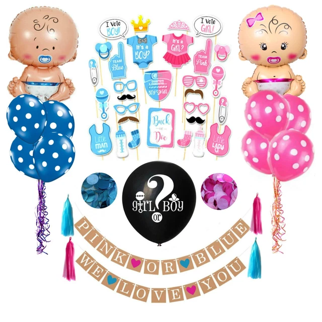 BOY OR GIRL Baby Shower Decorations, Gender Reveal Photo Props Balloons ...
