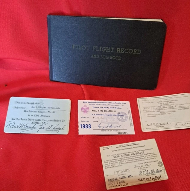 VINTAGE 1955-1959 PILOT FLIGHT RECORD AND LOG BOOK and flight ID cards ...