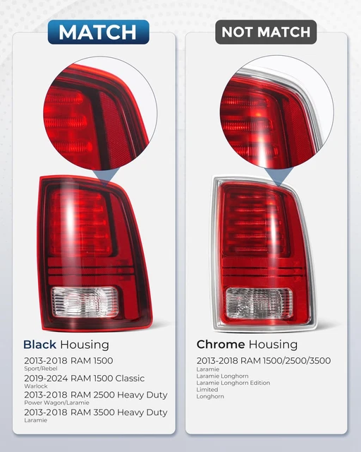 SPORT TYPE TAIL Lights Compatible with Dodge Ram 2013-2018 Ram 1500 ...