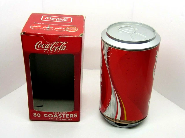 COCA COLA COASTERS in Coke Can Reuseable Canister with 80 Unused ...