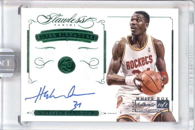 HAKEEM OLAJUWON 2014-15 Panini Super Signatures Auto Émeraude W/B 1/1 ...