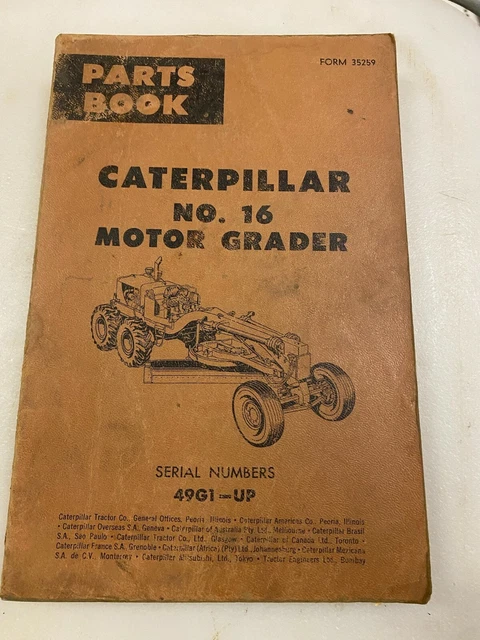CATERPILLAR NO. 16 Motor Grader parts manual. Genuine Cat book. $75.00 ...