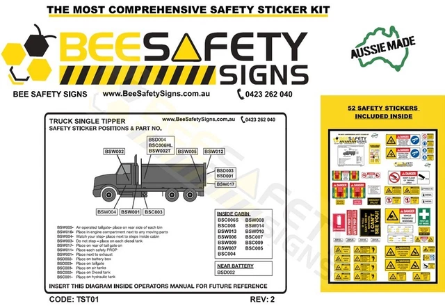TIPPER TRUCK RISK assessment safety stickers full kit 52 piece $71.00 ...