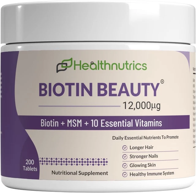 BIOTIN BEAUTY® HAIR Skin & Nails Supplement with 12,000Mcg Biotin, MSM ...