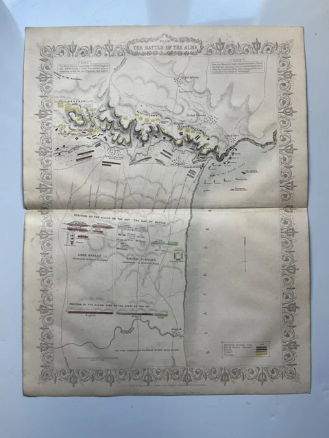 BATTLE OF THE Alma antique coloured engraving map battle plan Tallis £ ...