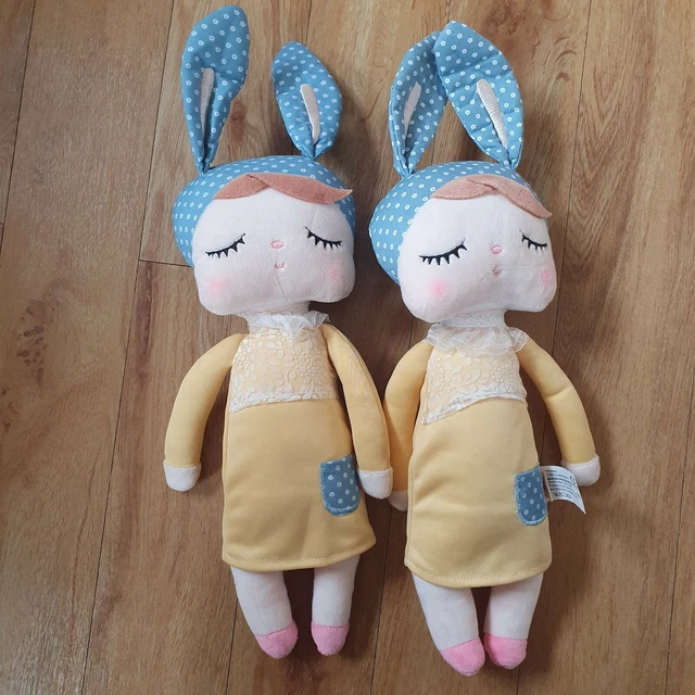 2 X METOO Doll Ragdoll Soft Toy Plush bunny ears yellow dress 13 inches ...