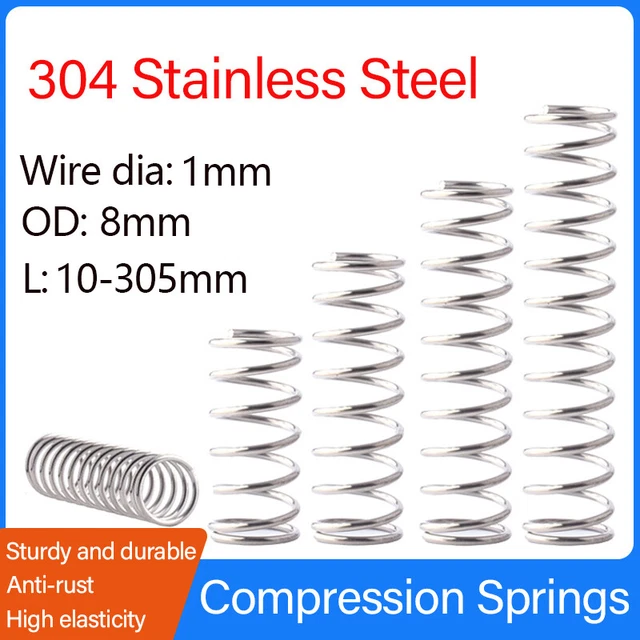 COMPRESSION SPRINGS WIRE Dia 1mm OD 8mm L 10-305mm 304 Stainless Steel ...