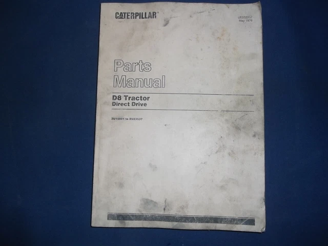 Cat Caterpillar D8 Cingolato Trattore Dozer Parti Libro Manuale Da S N