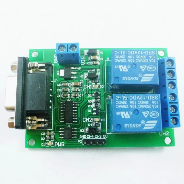 RS232 RELAY MODULE 2-Channel Serial Port DB9 Interface Low Level Output ...