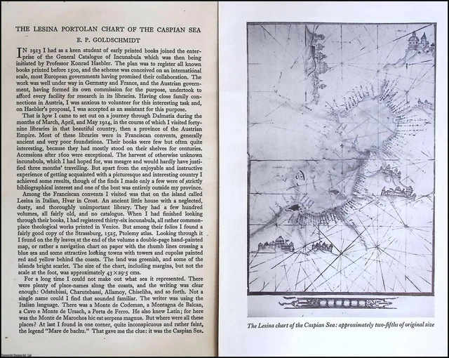 THE LESINA PORTOLAN Chart Of The Caspian Sea. An Original Article From ...