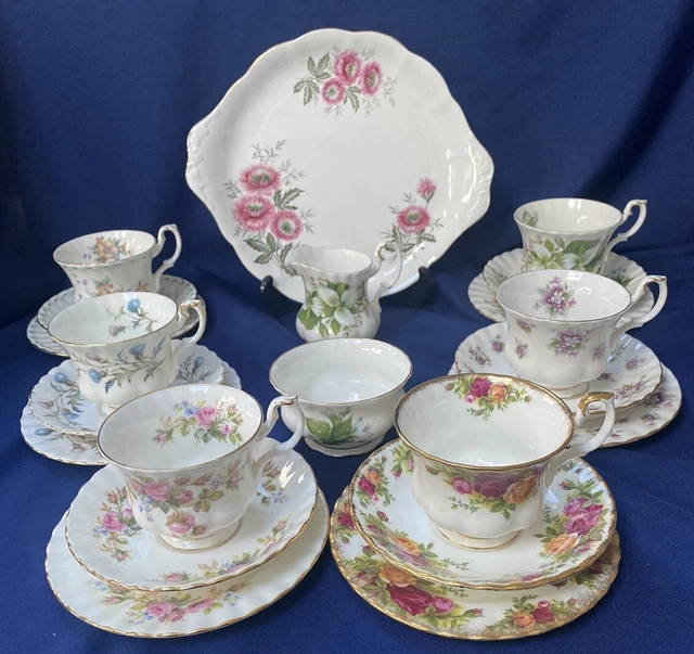 1960S ROYAL ALBERT 21 Piece Miss Match Tea Set inc Old Country Roses ...