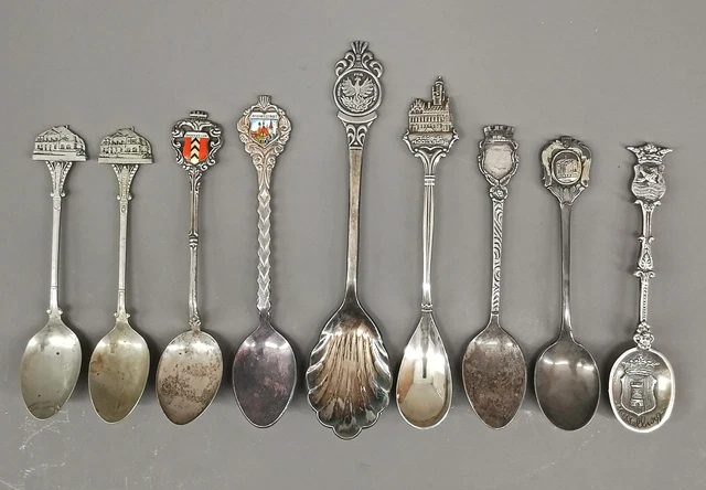 9130142 CONVOLUTÉ ANDENKEN-LÖFFEL Lot 9 Pièce en Partie Argenté Divers ...