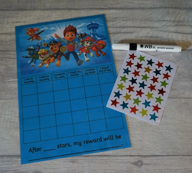 PAW PATROL POTTY Reward Chart with Stickers and Dry Erase Pen Dry Wipe ...