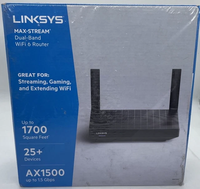 LINKSYS AX1500 MAX-STREAM Dual-Band WiFi 6 Router MR7310 Up to 1700 Sf ...