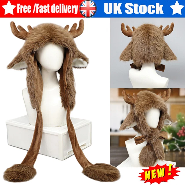 REINDEER ANTLERS HEADBAND Warm Hat Brown Christmas Party Hat Cute Xmas ...