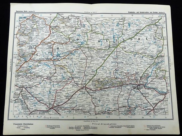 RAILWAY MAP OF Germany Bromberg Konitz German Rail Antique Original ...