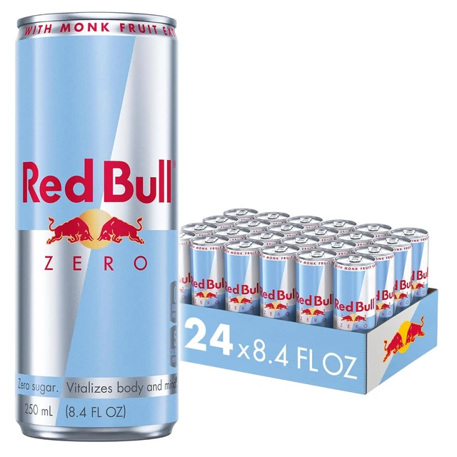 (24 PACK) RED Bull Zero Sugar Free Energy Drink with Monk Fruit Extract ...