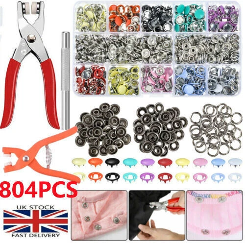 804PCS 9.5MM PRONG Pliers Ring Press Studs Snap Popper Fasteners DIY ...