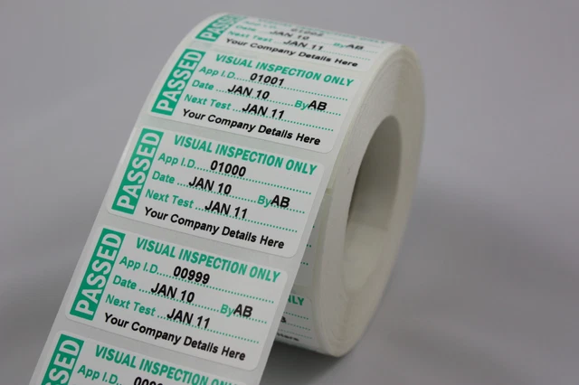 ROLL 1000 PERSONALISED Visual Inspection Labels 51 x 25mm Stickers ...